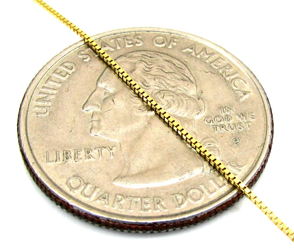Orostar 14K Solid Gold 0.45mm Thin Box Chain Pendant Necklace, 18" - White and Yellow Gold (Yellow Gold, 18)