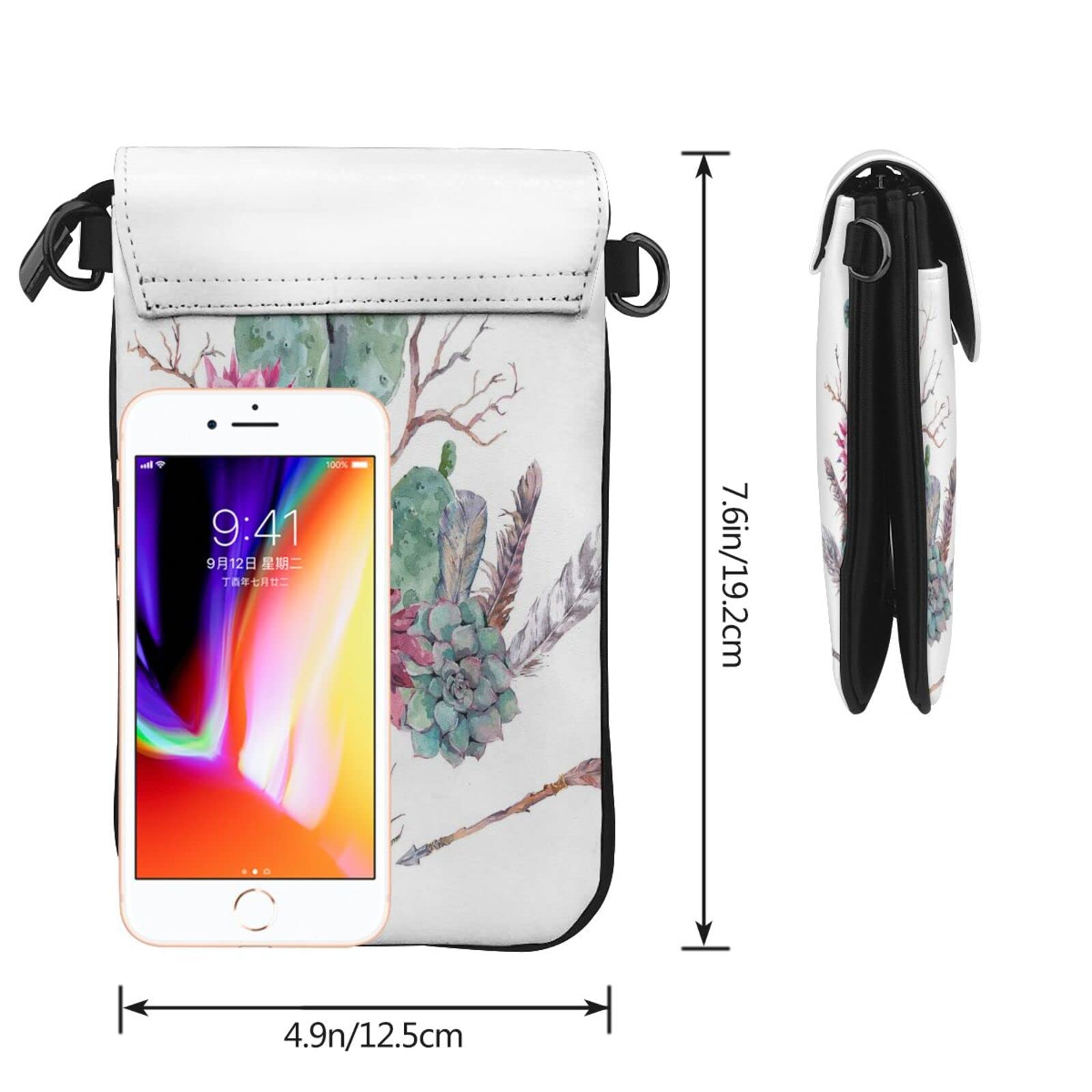 Women Cell Phone Purse Leather Crossbody Bag-Cactus With Boho Style Bouquet Mini Shoulder Bag Card Holder Wallet