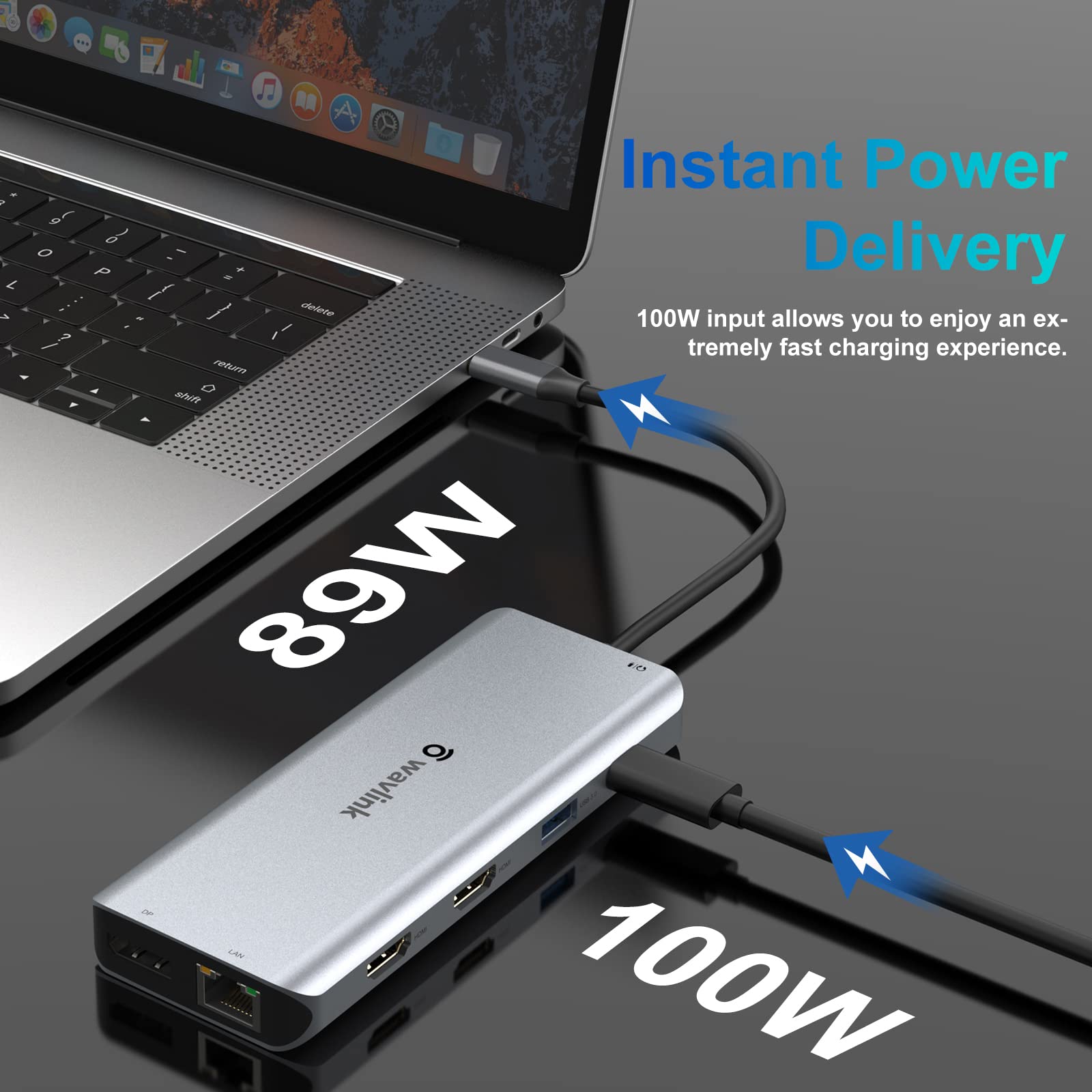 WAVLINK USB C Hub/Docking Station,Triple Display Type-C Adapter for MacBook Pro,Dell XPS 13/15,HP,Lenovo Yoga (2 HDMI,DisplayPort,Ethernet,USB 3.0/2.0,SD/TF Card Reader,Audio Jack,89W PD3.0)