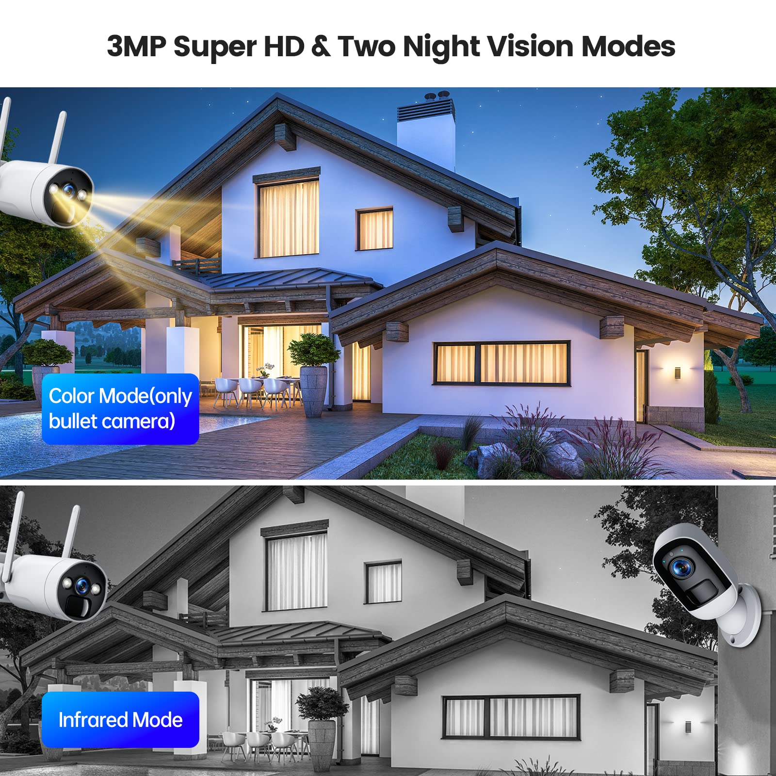 Wire Free Solar Powered Security Camera System Outdoor, Solar Security Camera, Include 2K Battery Camera & Base Station, 2K Color Night Vision, PIR Human Detection, SD/Cloud