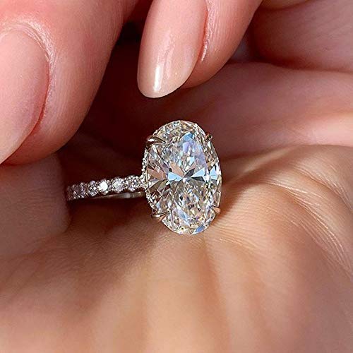Platinum Plated 4 Carat Brilliant Cut Solitaire Oval Zirconia CZ Engagement Ring Purpose Statement Anniversary Halo Ring 6