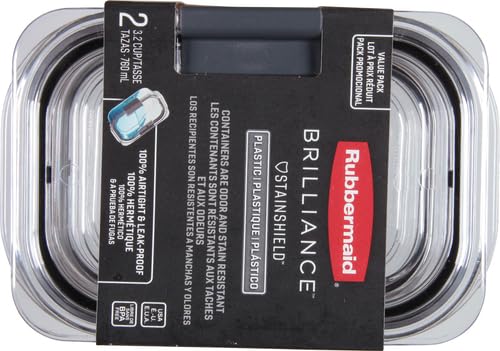 Rubbermaid Brilliance Food Storage Container, Medium, 3.2 Cup, Clear, 2-Pack (2025333)