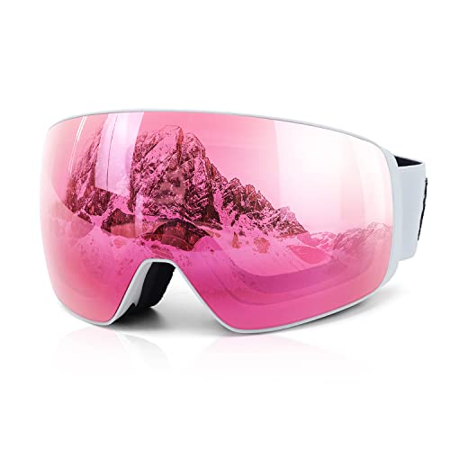 Super Penguin Ski Goggles Magnetic Lens & Replacement Lens, Double Spherical OTG Design Snow Goggles Anti-fog UV Protection