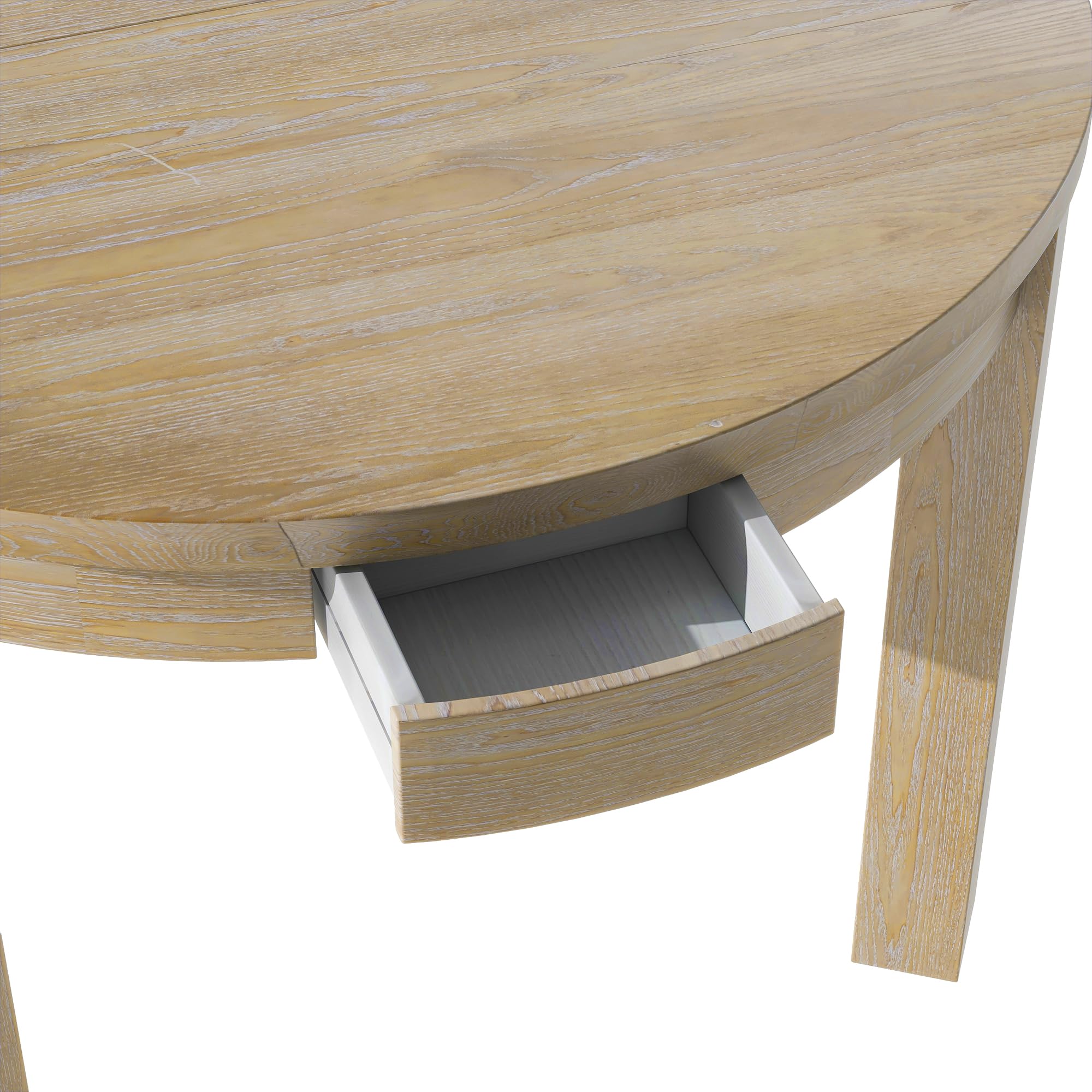 MengK Farmhouse 5-Piece Extendable Round Dining Table Set with Storage Drawers and 4 Dining Chairs,16" Removable Leaf, Natural