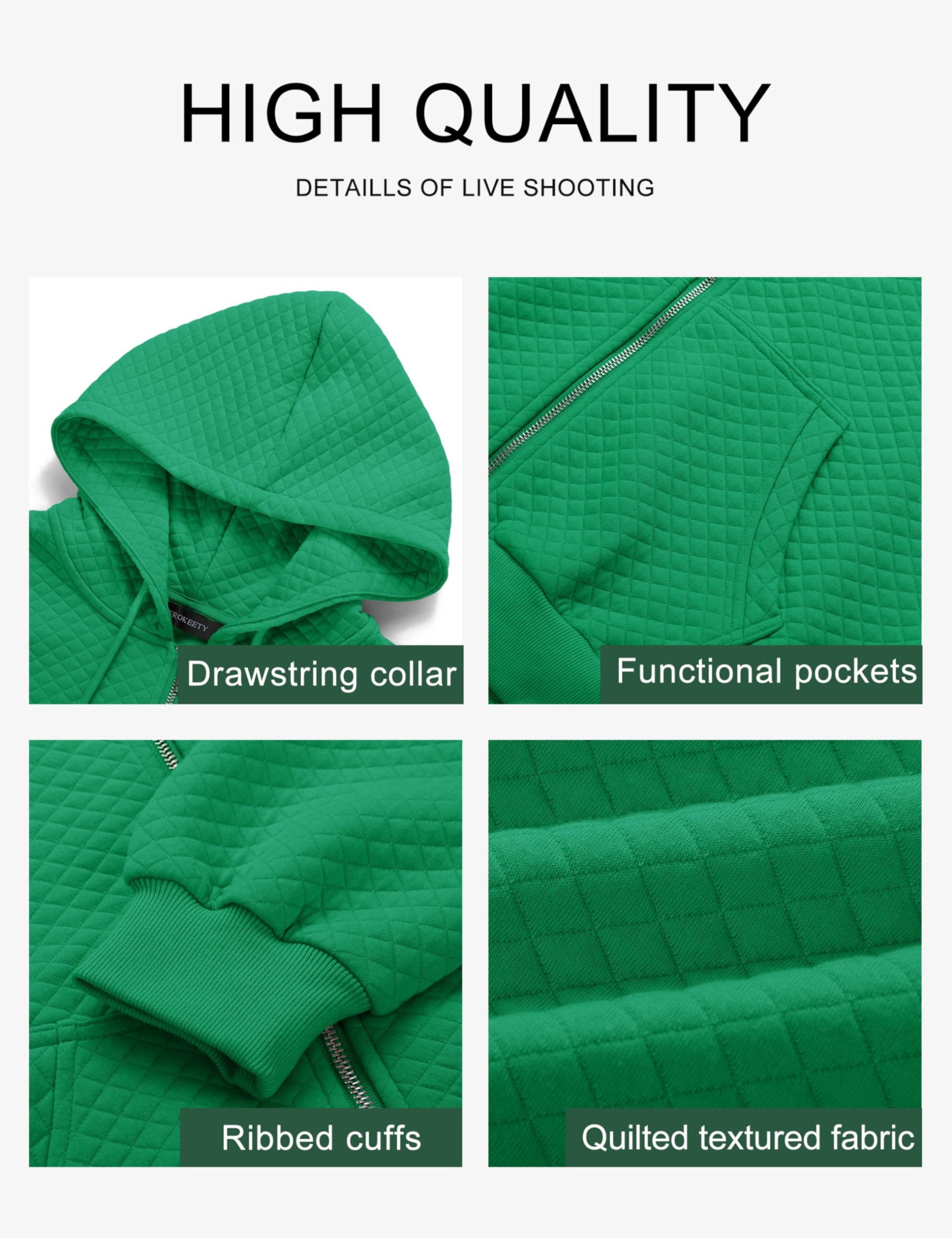 MEROKEETY Women Oversized Hoodies Sweatshirts Fall Casual Quilted Full Zip Jackets with Pockets Green Medium