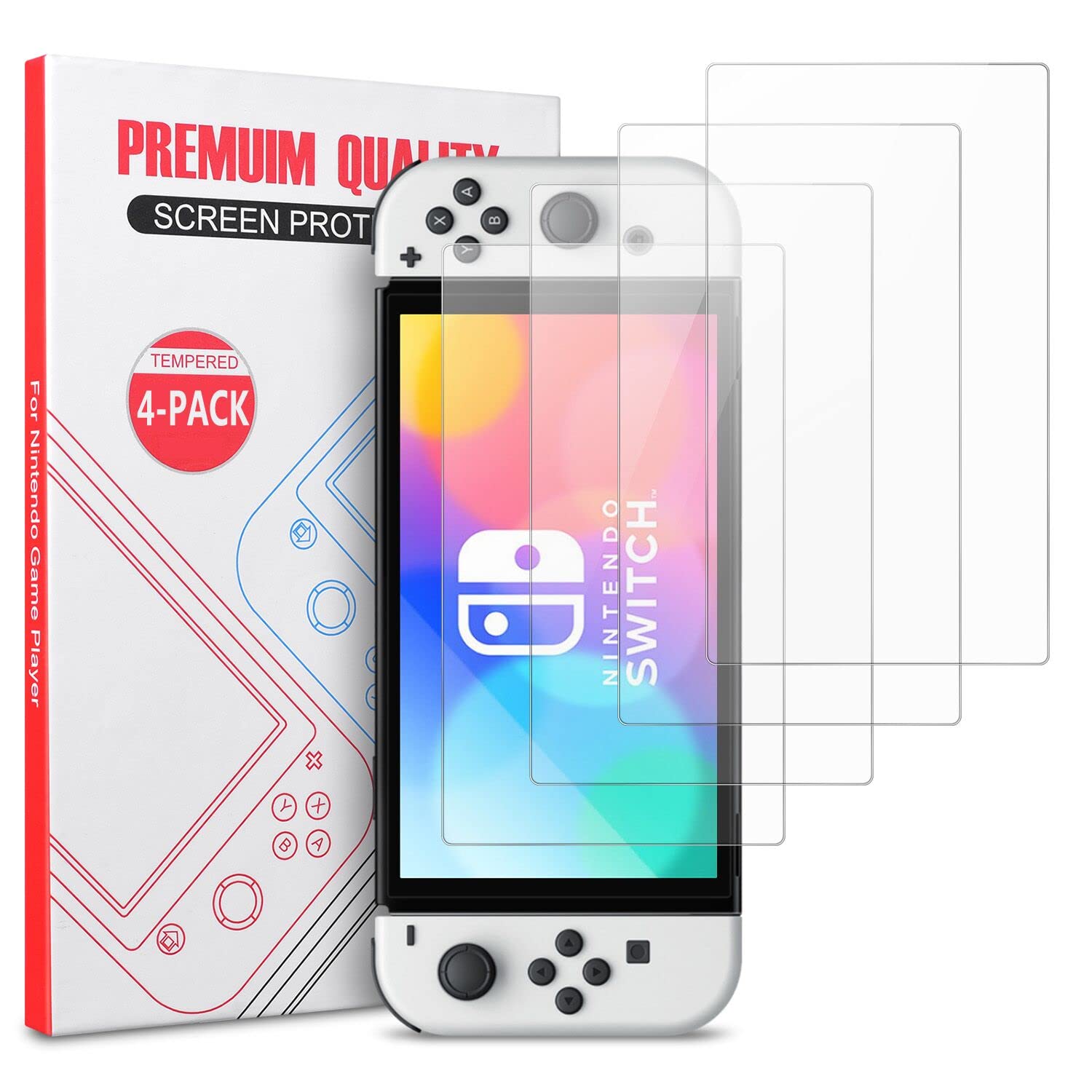 Skrtime 4 Pack Tempered Glass Screen Protector Compatible with Nintendo Switch OLED Model 2021 Transparent HD Clear Switch OLED Screen Protector