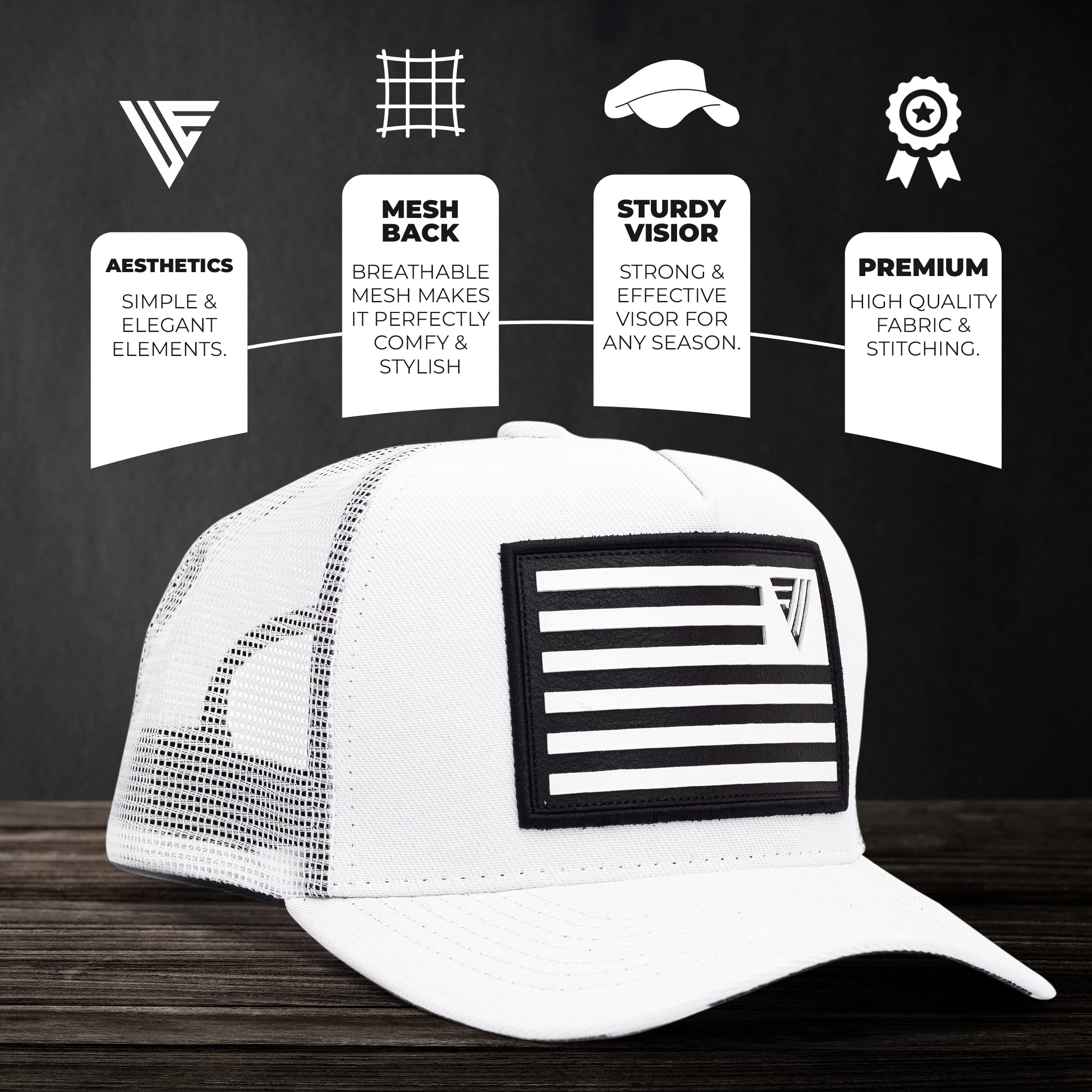 Urban Effort Snapback Trucker Hat | Breathable Mesh Baseball Cap for Men & Women Adjustable Fit American Flag Hat for Casual (White)