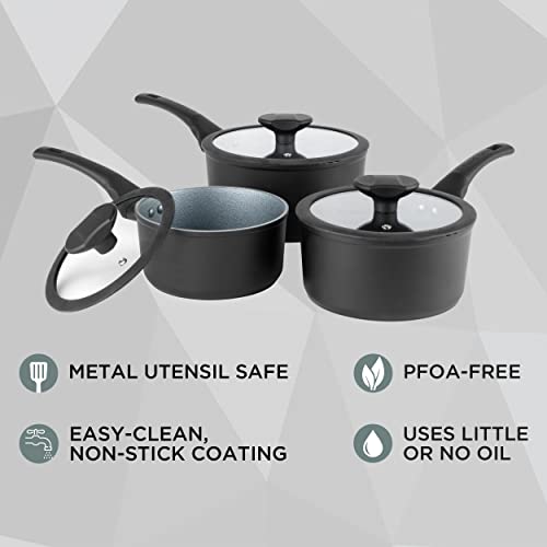 Russell Hobbs RH02131EU7 Saucepan Set, 3 Piece Non-Stick Induction Pans with Lids, 16/18/20cm, Tall Body for Larger Capacity Batch Cooking, Use Little or No Oil, Crystaltech Graphite Collection