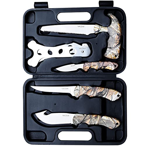 VAGMI Hunting Knife Set -5 Pieces of Portable Butcher Game Processing Set , Hunting Knife for Men ,for Deer Hunting ,Survival, Camping, Fishing, Meat,with Storage Case