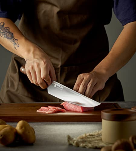 UMOGI Premium 8 Inch Chef’s Knife with sheath - German High Carbon Stainless Steel - Full Tang Natural Wooden Handle Ergonomic Grip,Ultra Sharp - Best for Slicing Meats Roasts Vegetable & Fruits
