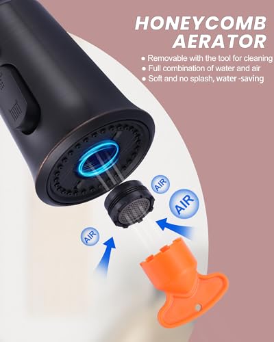 WOWOW Kitchen Faucet Head Replacement, 3 Function Pull Down Faucet Sprayer Head with 9 Adapters, Oil Rubbed Bronze Kitchen Sprayer Nozzle Compatible with Moen, Delta, Kohler Faucets