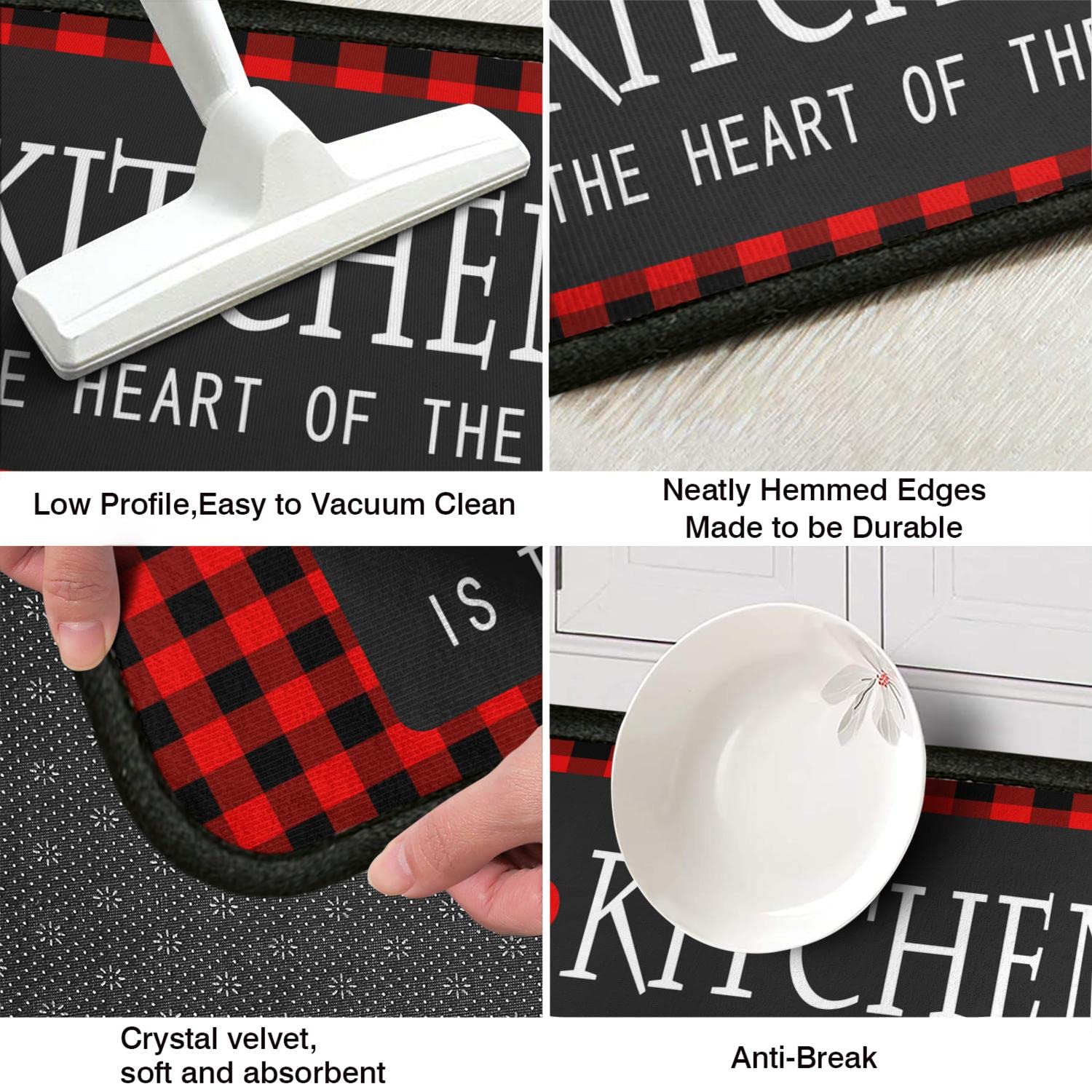 Sianseir Red and Black Buffalo Plaid Kitchen Mat Set of 2, Non Slip Washable Home Decor Kitchen Rugs and Mats for Floor Comfort Standing Mats for Kitchen, Sink, Office, Laundry 17"x47"+17"x30"