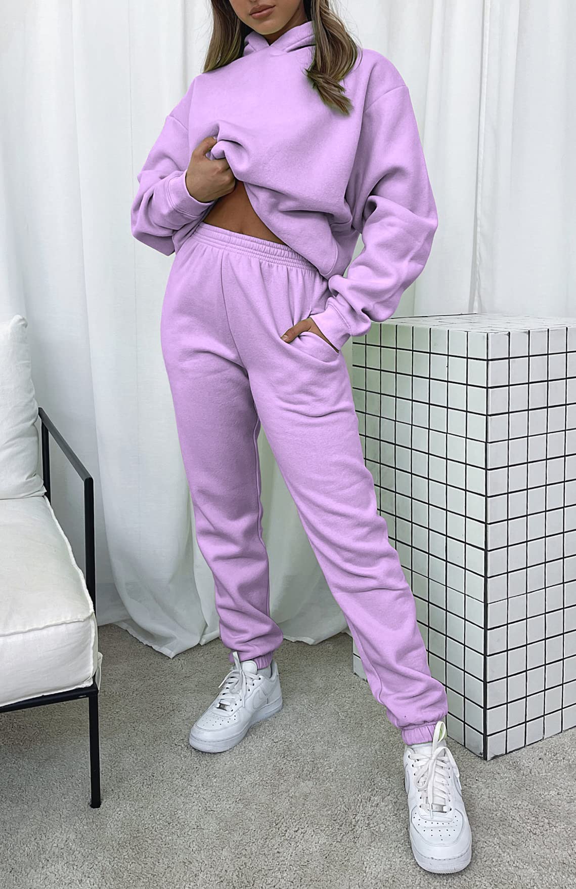 URBEARTH Womens Casual Comfy Sweatpants Drawstring Sweat Pants Cinch Bottom Joggers with Pocket Multicolor Light Purple L