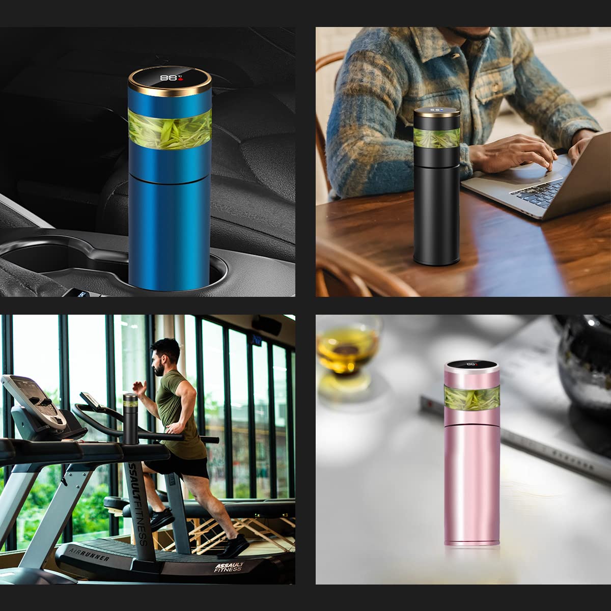 Tea Infuser Bottle - Coffee thermos - Smart Sports Water Bottle with LED Temperature Display,Double Wall Vacuum Insulated Water Bottle - Travel Tea Mug with Stainless Steel Filter (Blue)