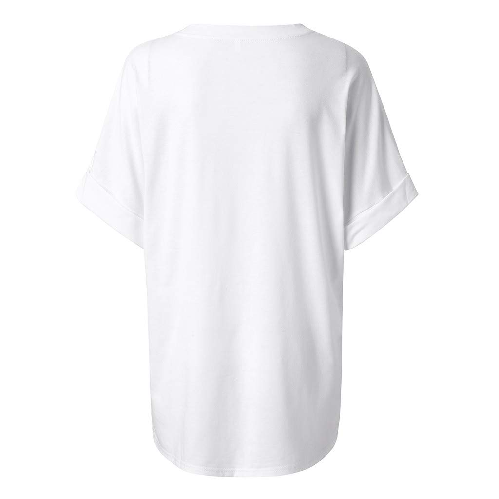 Muicook Women's V Neck T Shirt Rolled Sleeve Side Split Tunic Tops Summer Loose Casual Tops(Large,White)