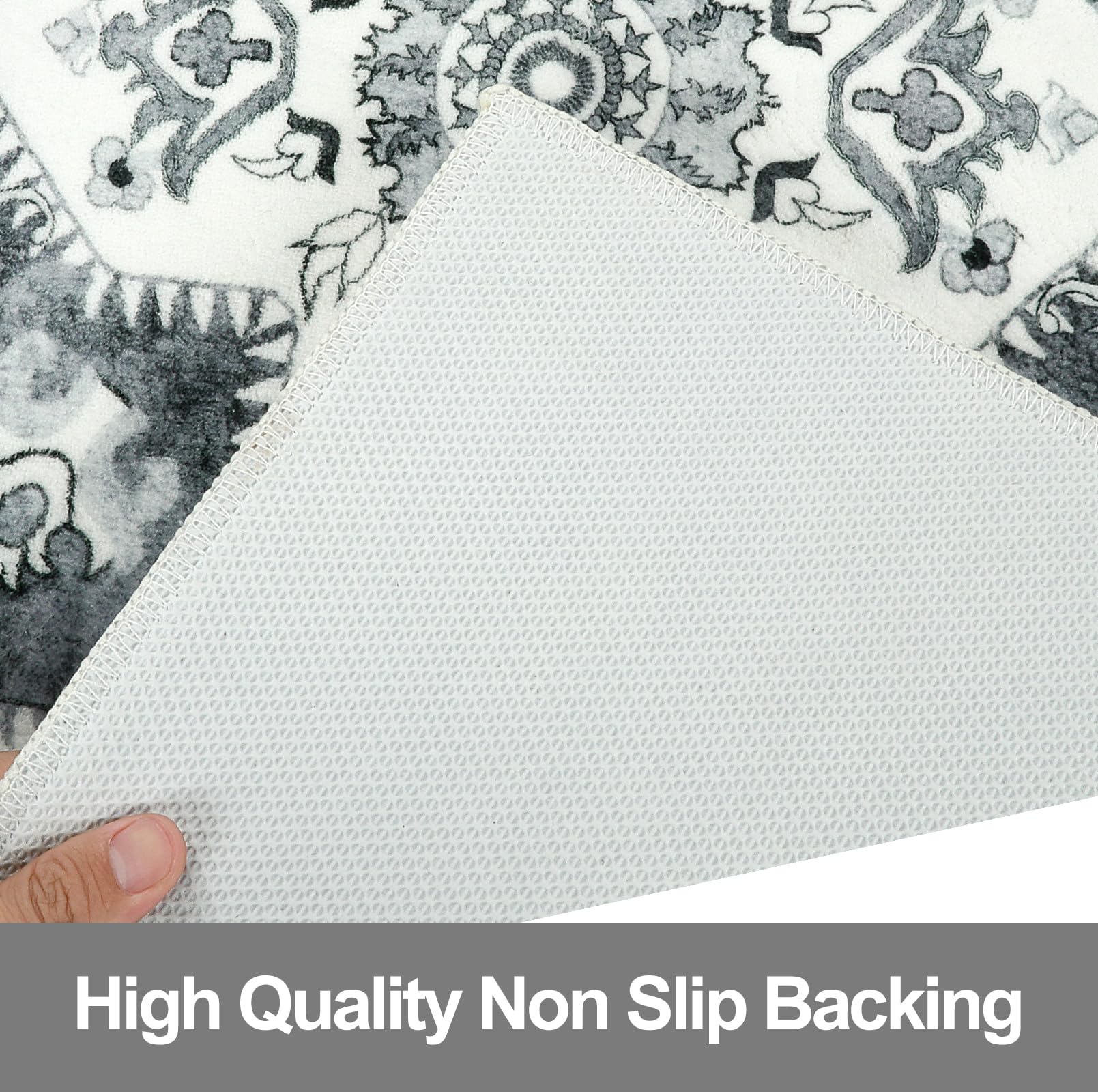 Seavish Boho Bathroom Rugs Non Slip 24"x36" Grey Throw Rugs with Rubber Backing Washable Bath Rugs for Bathroom Traditional Soft and Absorbent Bath Mat Low-Pile Floor Carpet for Laundry Bedside