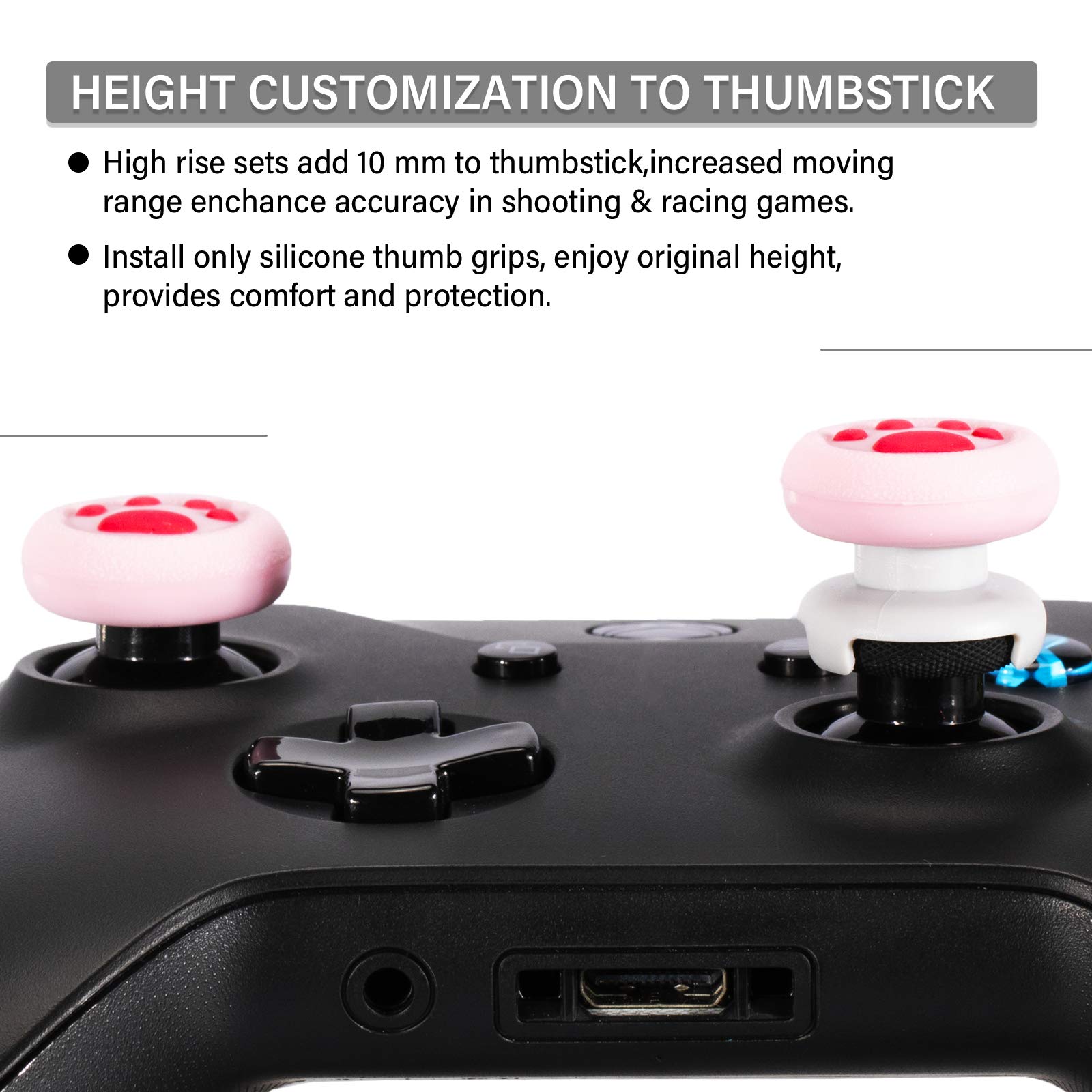 Playrealm FPS Thumbstick Extender & 3D Texture Rubber Silicone Grip Cover 2 Sets for Xbox Series X/S & Xbox One Controller(Cat Paw Coral)