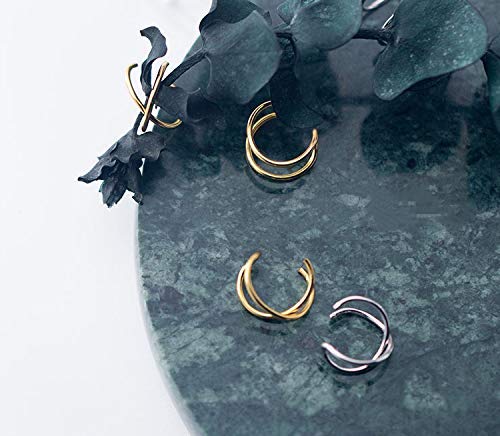 Minimalist 4 PCS S925 Sterling Silver Criss Cross Ear Cuff No Pierce Ear Cuff Sets Double Simple Lines Ear Cuff Fake Cartilage Earring Helix Piercing(4PCS)