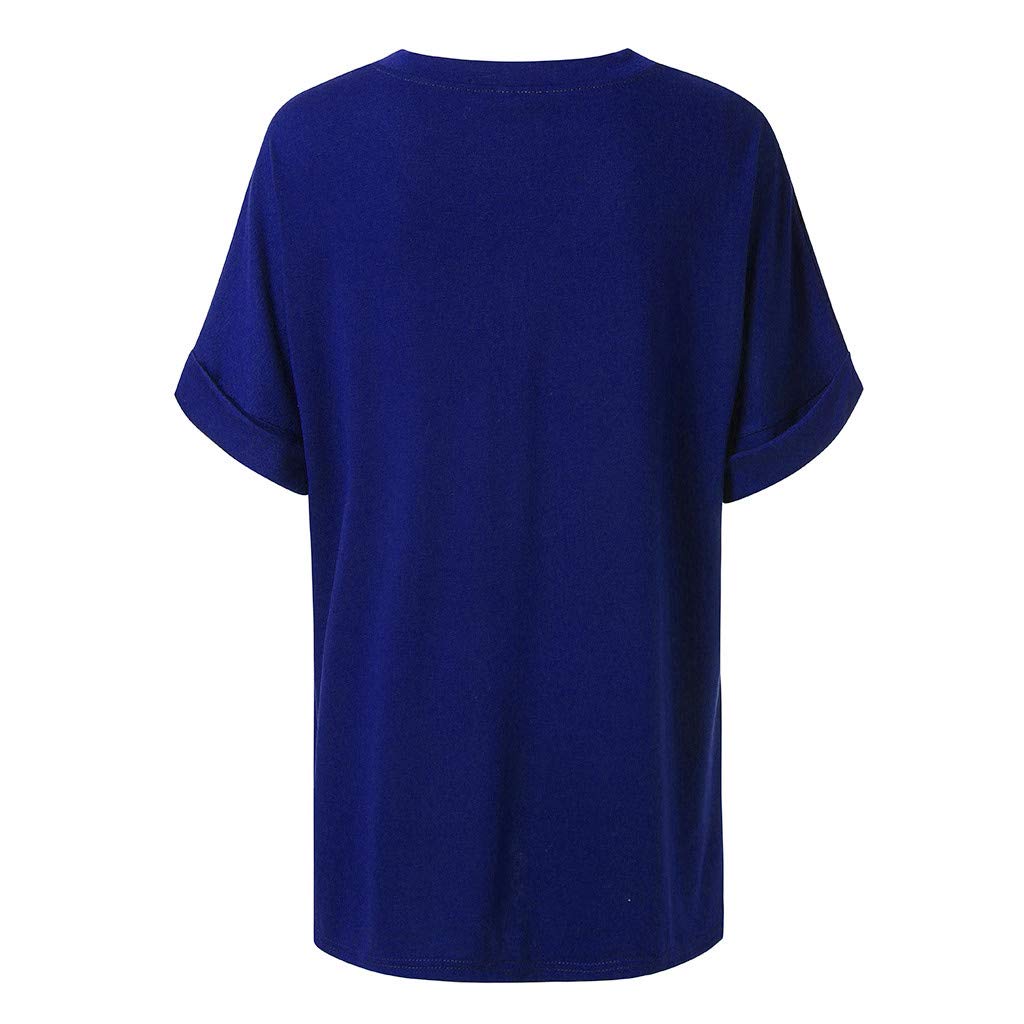 Muicook Women's V Neck T Shirt Rolled Sleeve Side Split Tunic Tops Summer Loose Casual Tops(X-Large,Blue)