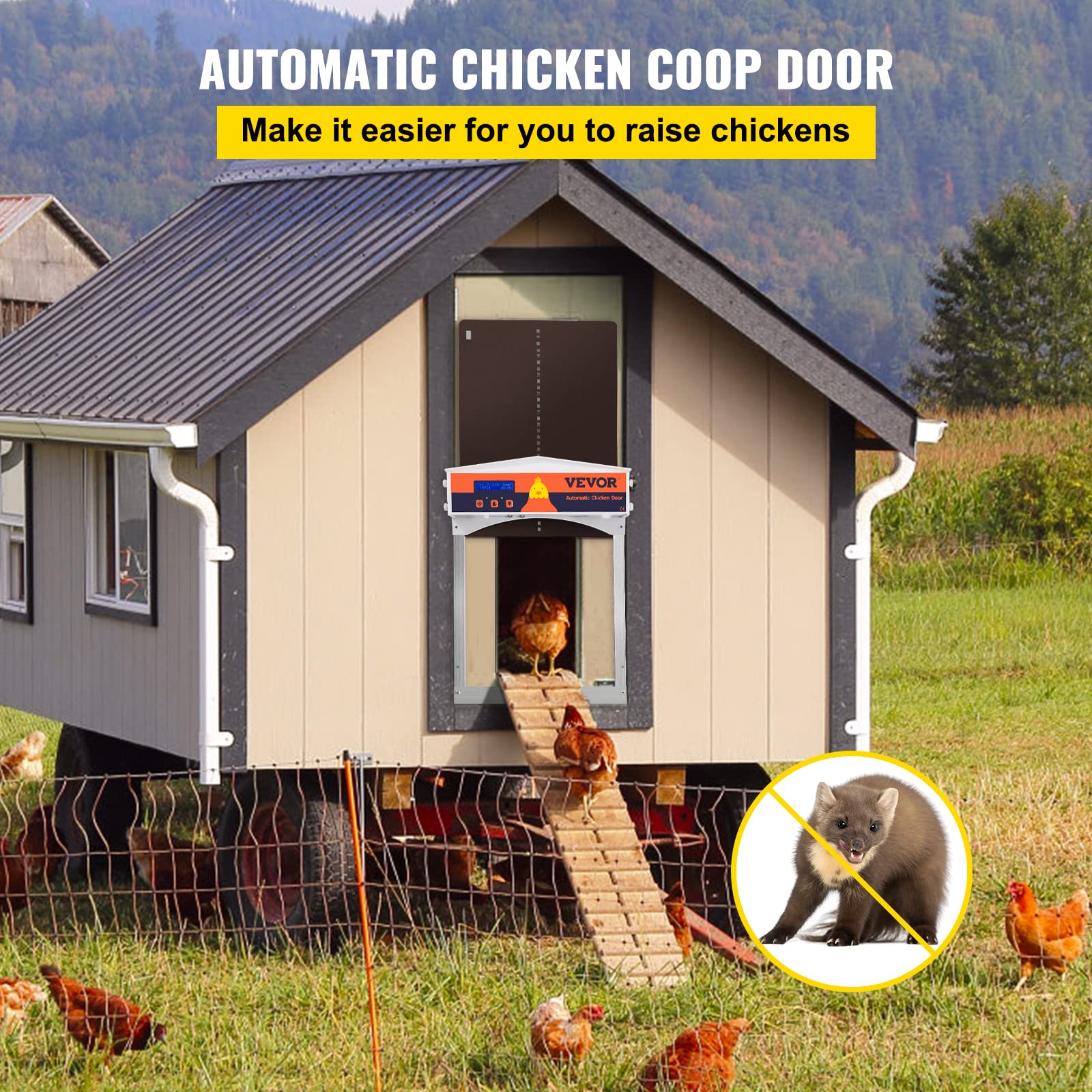 VEVOR Automatic Chicken Coop Door Chicken Door with Timer and Light Sensor Battery Powered Auto Door Opener of Full Aluminum Predator-Proof for Chicken Duck with Protection Mode Red