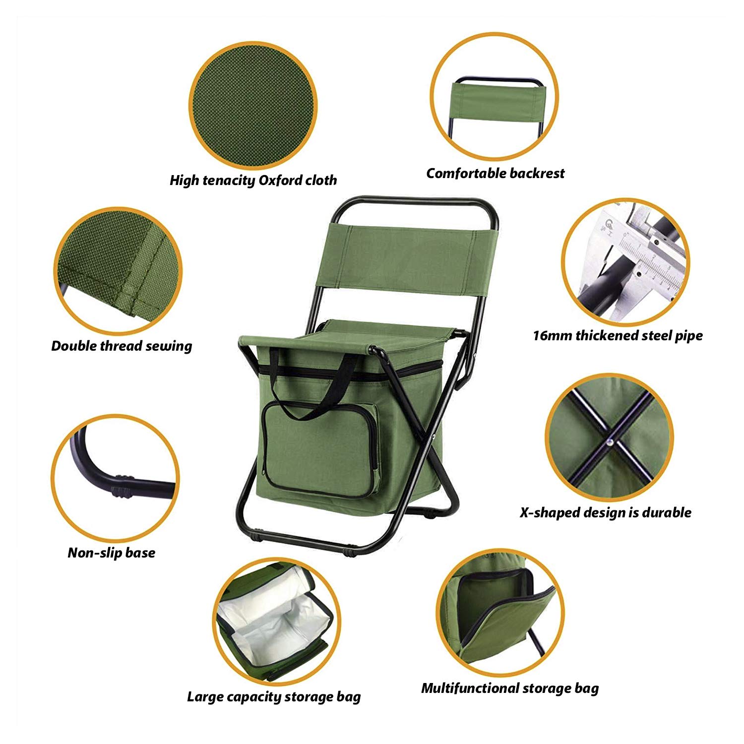 Multifunction 3 in 1 Fishing Backpack Chair Seat with Cooler Bag Compact Folding Hiking Camping Stool Portable Insulated Cooler Picnic Bag Beach Chair Backpack Stool Heavy Duty 330lbs