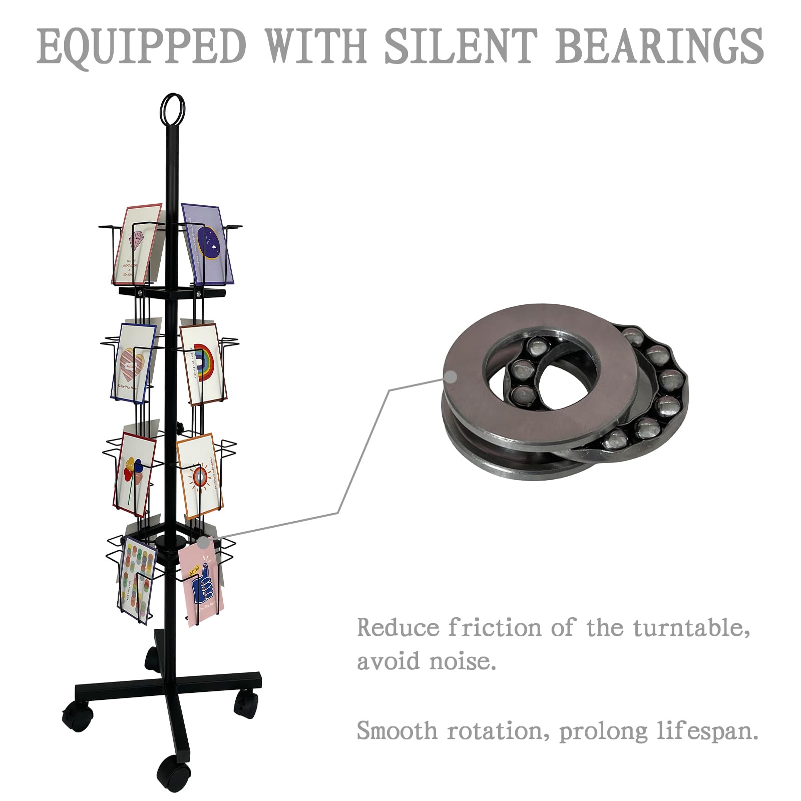 Tongmo Greeting Card Rack: Enhance Your Display with a 16-Pocket Rotating Countertop Solution for Postcards, Brochures, and Greeting Cards (Black, 48”H - 16 Pockets)