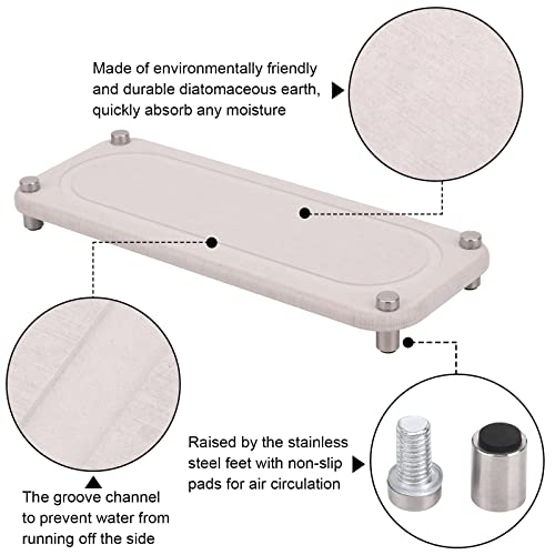 RSzeen Instant Dry Sink Caddy Organizer, Sink Sponge Soap Holder, Countertop Fast Drying Stone Tray for Bathroom Kitchen (Beige)