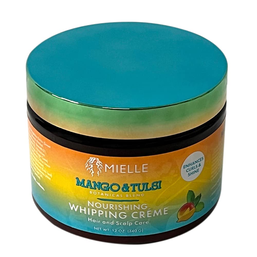 Mielle Mango & Tulsi Nourishing Botanical Blend Infused with Mango Butter & Tulsi Leaves Scalp Care & Stronger Looking Curly Hair Types Styling Bundle Set 5 PCS