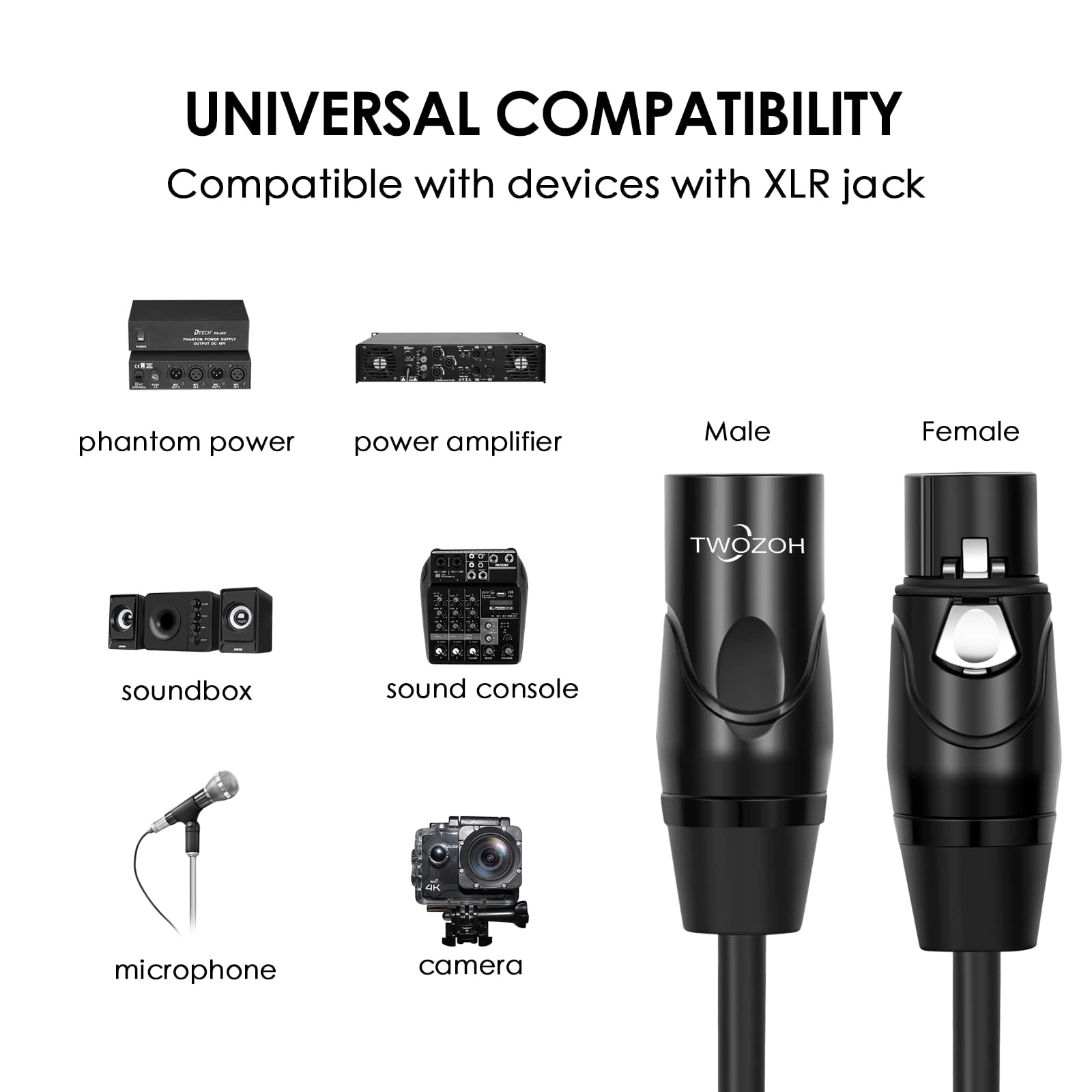 Twozoh XLR Cables 3.3FT 2 Pack, Balanced 3Pin XLR Male to Female Audio Microphone Cable (Professional/HiFi)