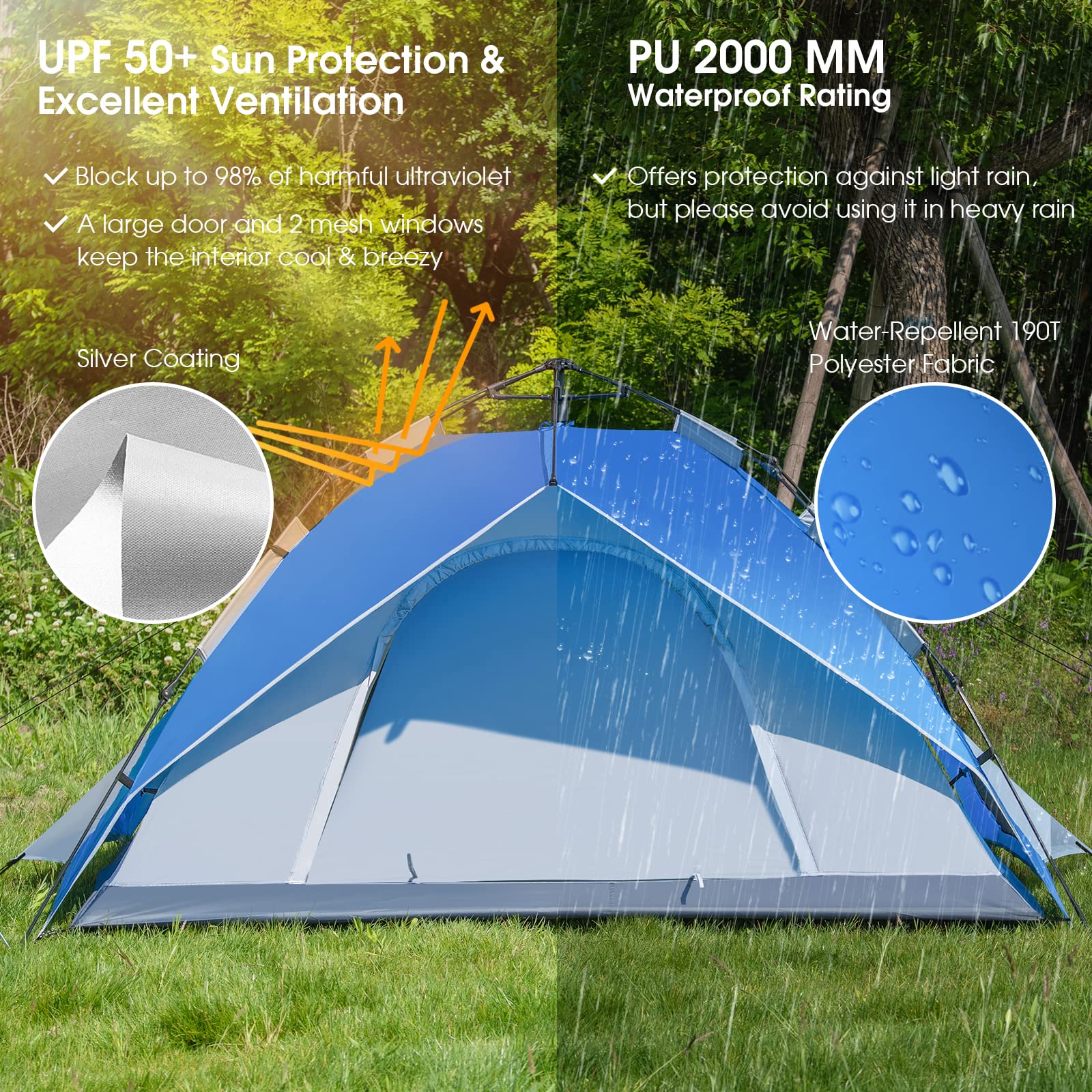 Tangkula 4 Person Pop up Camping Tent, 2-in-1 Portable Backpacking Tent with Removable Rainfly, Carry Bag, 2 Mesh Windows, 2 Doors, Family Dome Tent for Camping Hiking Mountaineering