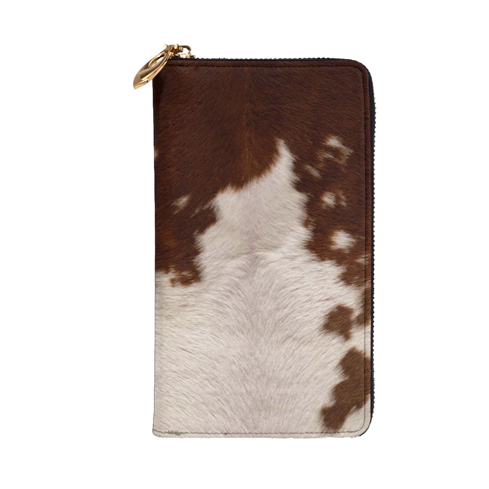 VVTDESA Red Brown Cowhide Print Men'S And Women'S Leather Wallets Clutches And Wallets Soft Leather Print Zip Multi Card Slots