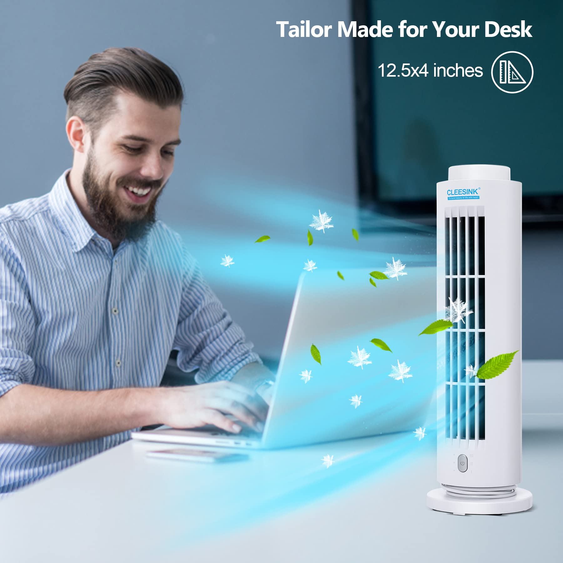 Tower Desk Fan with Portable USB and Five Brightness Adjustment, Cooling Quiet Tower Fan Portable Tricolor Adjustable Night Lamp for Kitchen, Office, Home