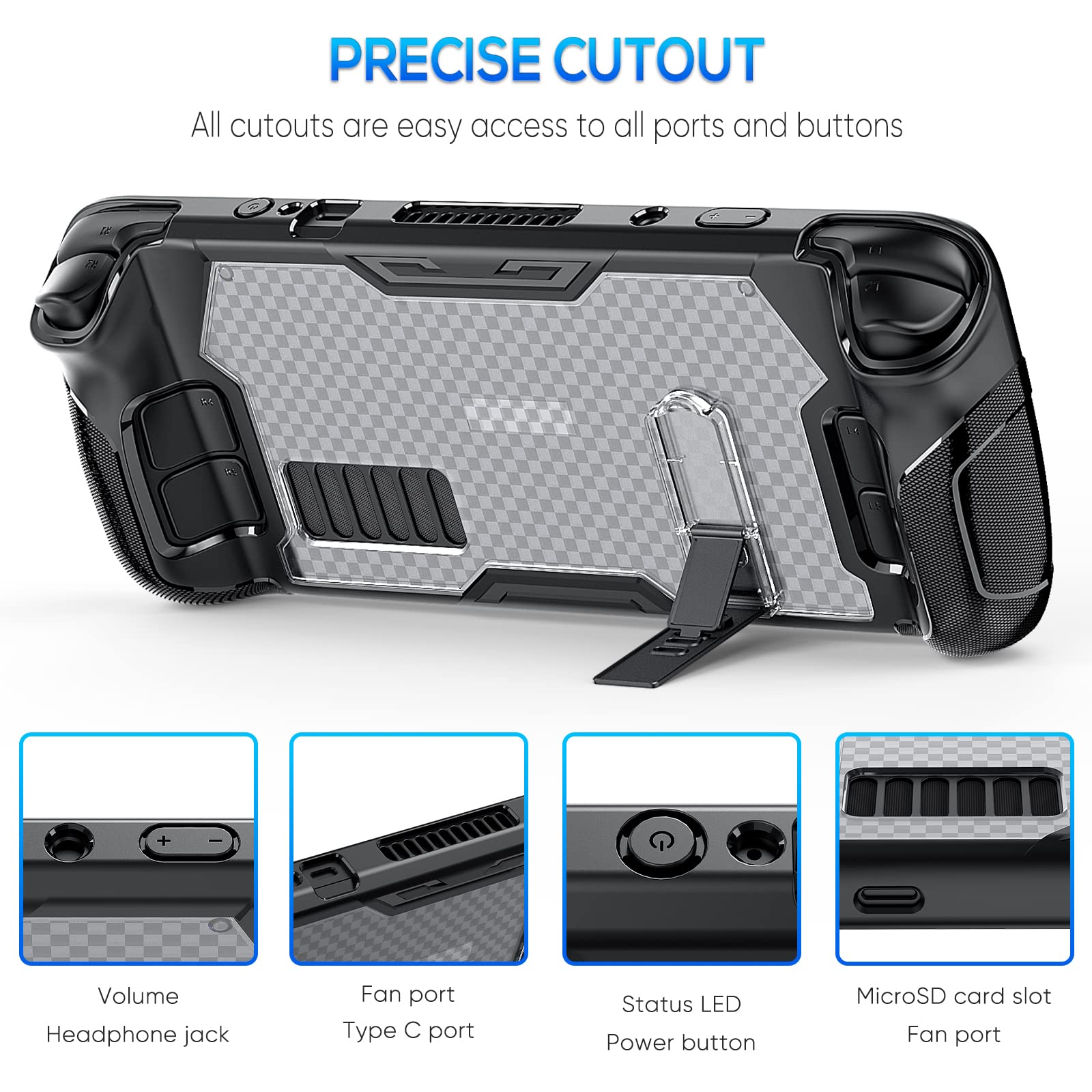 Upgraded Protective Case for Steam Deck with Adjustable Kickstand, FYOUNG TPU+PC Hard Protector Cover Case Accessories with 2 Pack Screen Protector for Valve Steam Deck, Anti-Scratch Durable Design
