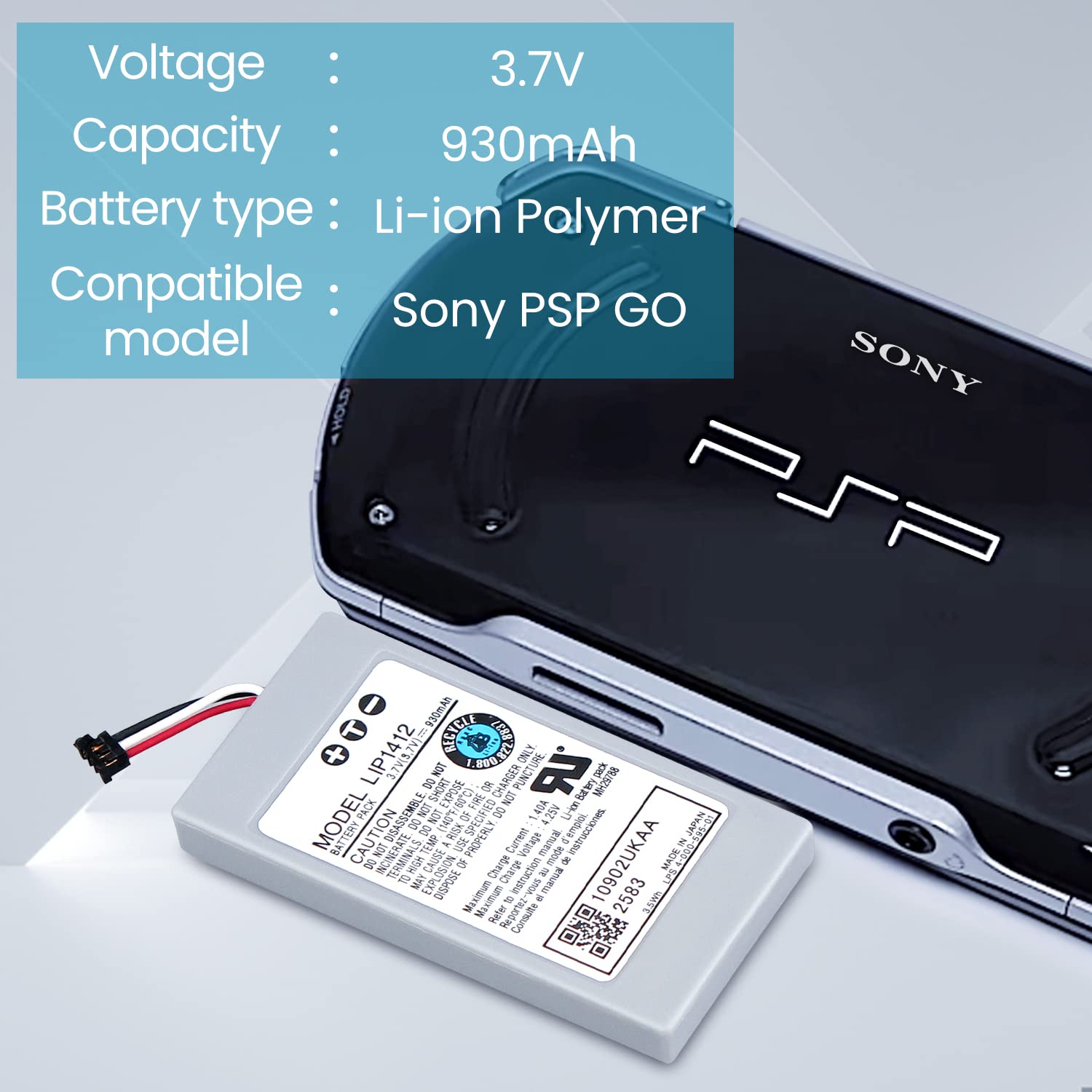 OSTENT 3.7V 930mAh Rechargeable Battery Pack Replacement for Sony PSP GO PSP-N1000/N1001/N1002/N1003/N1004