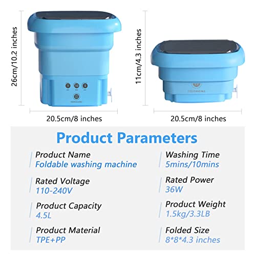 Portable Washing Machine and Dryer Combo, Mini Folding Washing Machine Portable with Disinfection Function, Small Portable Washer and Dryer Combo for Apartments, Dorm, Camping, RV,Travel Laundry