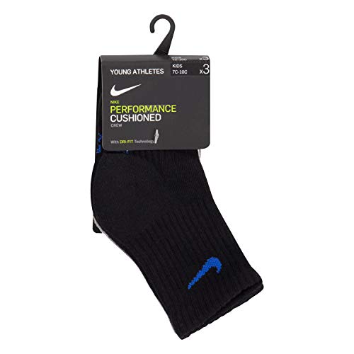 Nike Boys' Little Kids Dri-FIT Crew Socks (3 Pairs), Black/Grey/White as, 5/7