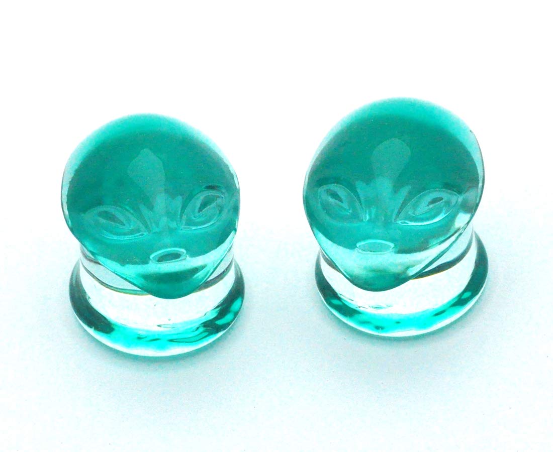 Mystic Metals Body Jewelry Pair of Green Alien Glass Plugs (PG-509) - Sold as a Pair (0g (8mm))