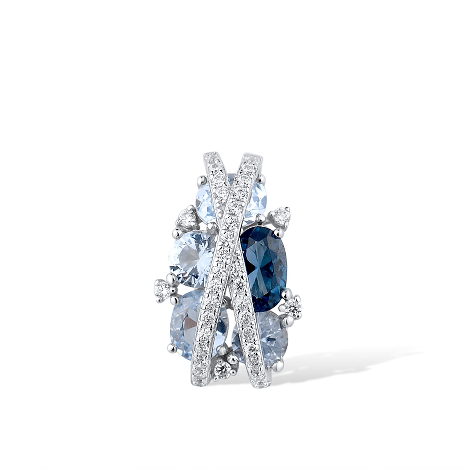 Santuzza 925 Sterling Silver Twisted Pendant Blue Spinel Cubic Zirconia Pendants for Women