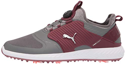 PUMA Men's Ignite Pwradapt Caged Disc Golf Shoe, Quiet Shade Silver-Zinfandel, 13