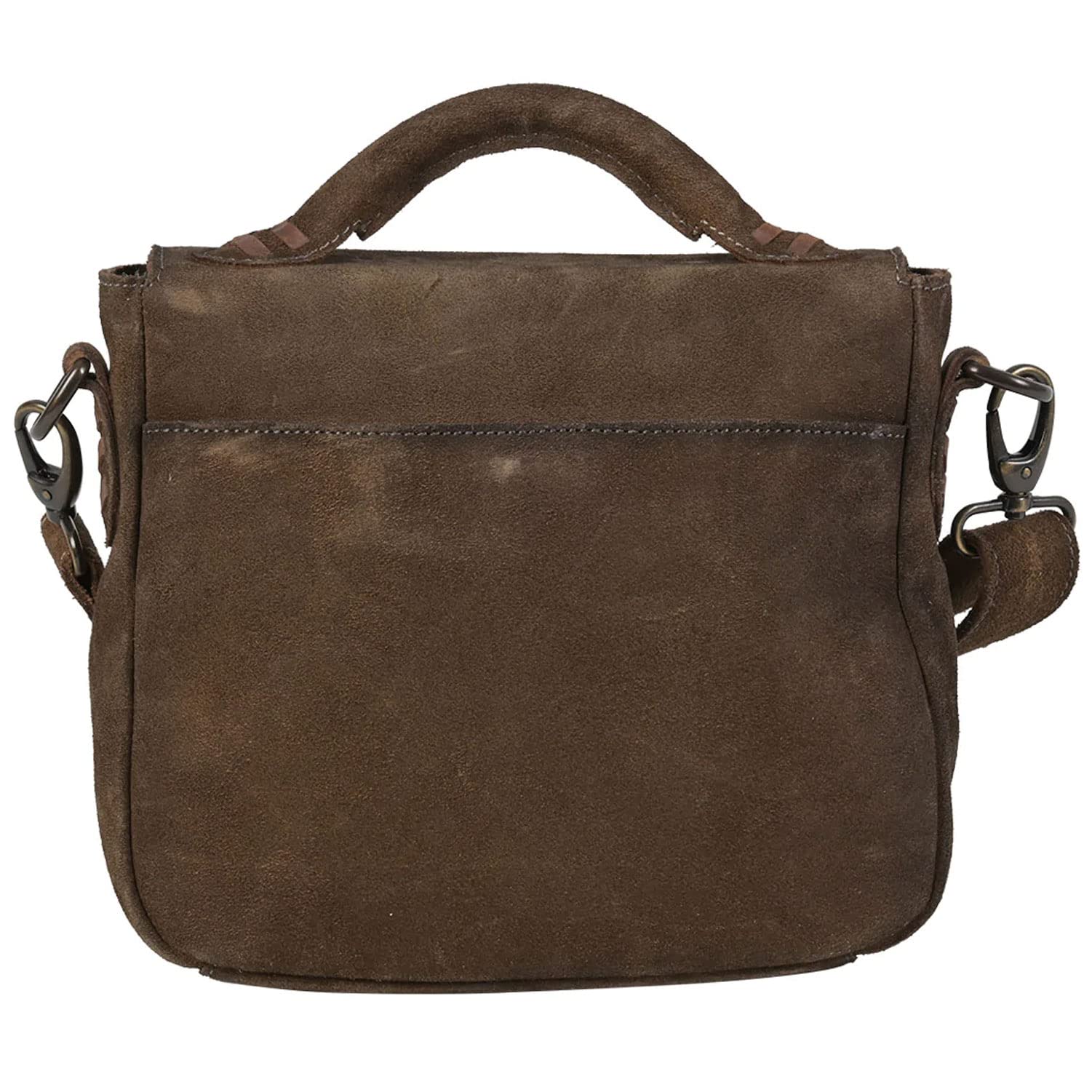 STS Ranchwear Women's Cowhide Saddle Tramp Dakota Crossbody Durable Bag with Adjustable & Removable Leather Strap, Brown Suede