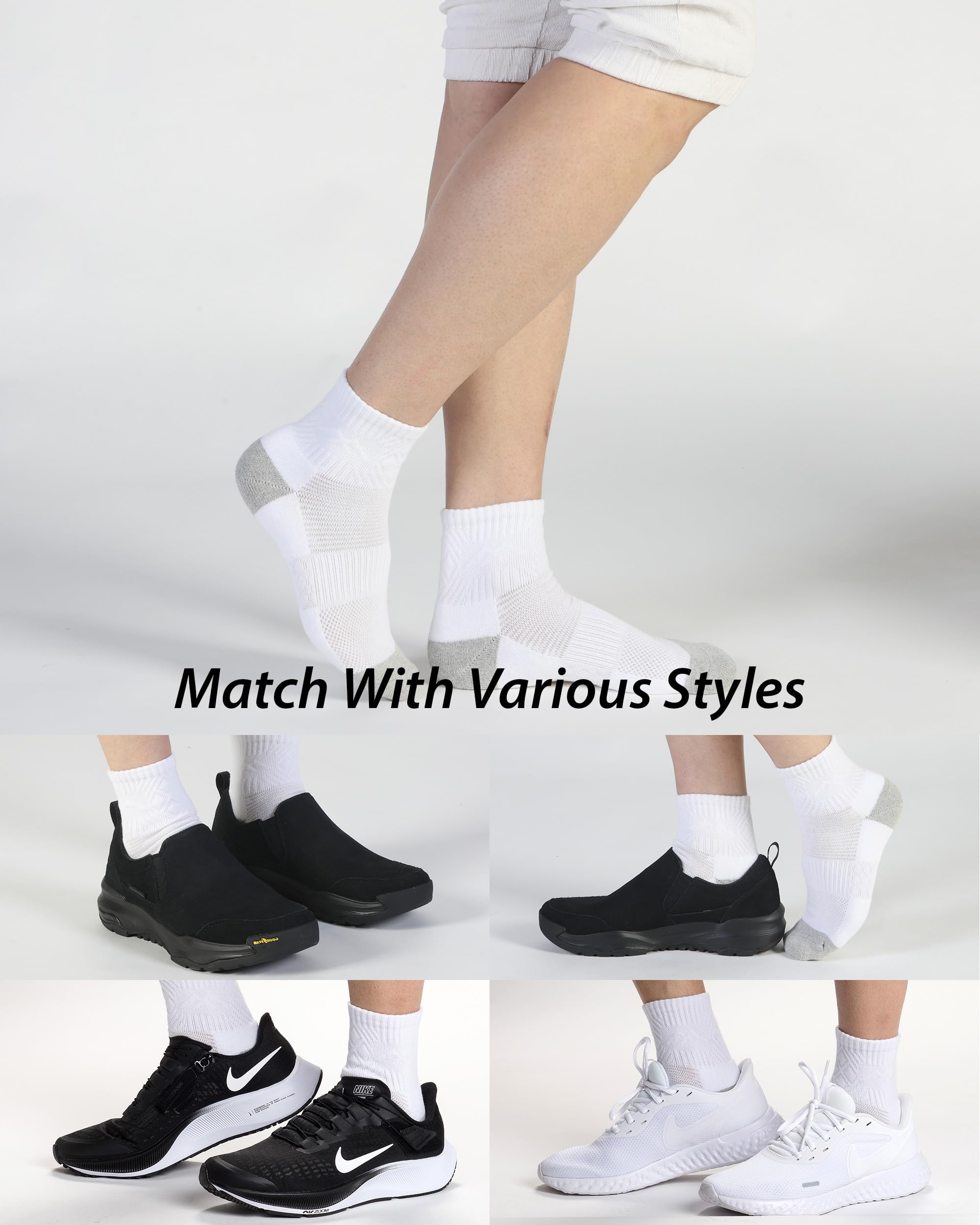 Pro Mountain Quarter Ankle Compression Athletic Cotton Mesh Instep Sports Hiking Socks Size L US Men Shoe 9-11 Women 10-12 4 Pairs White