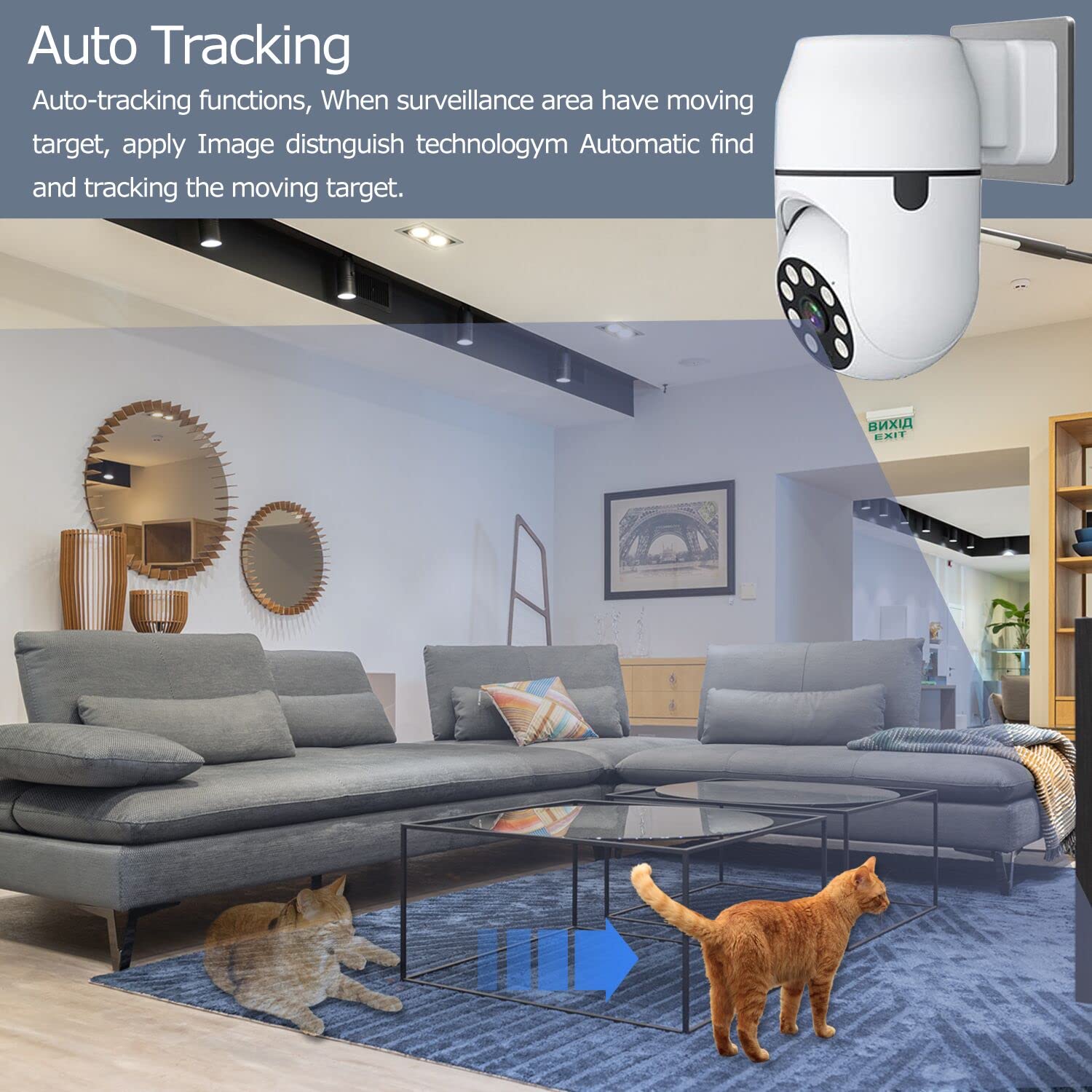 Wireless Indoor Security Camera with Plug to socket no cable,PTZ Smart WiFi Camera Baby Monitor, 360° View 2.4G Camera with Phone APP, Motion Tracking Detection, Two Way Talk, Spotlight On Color Night