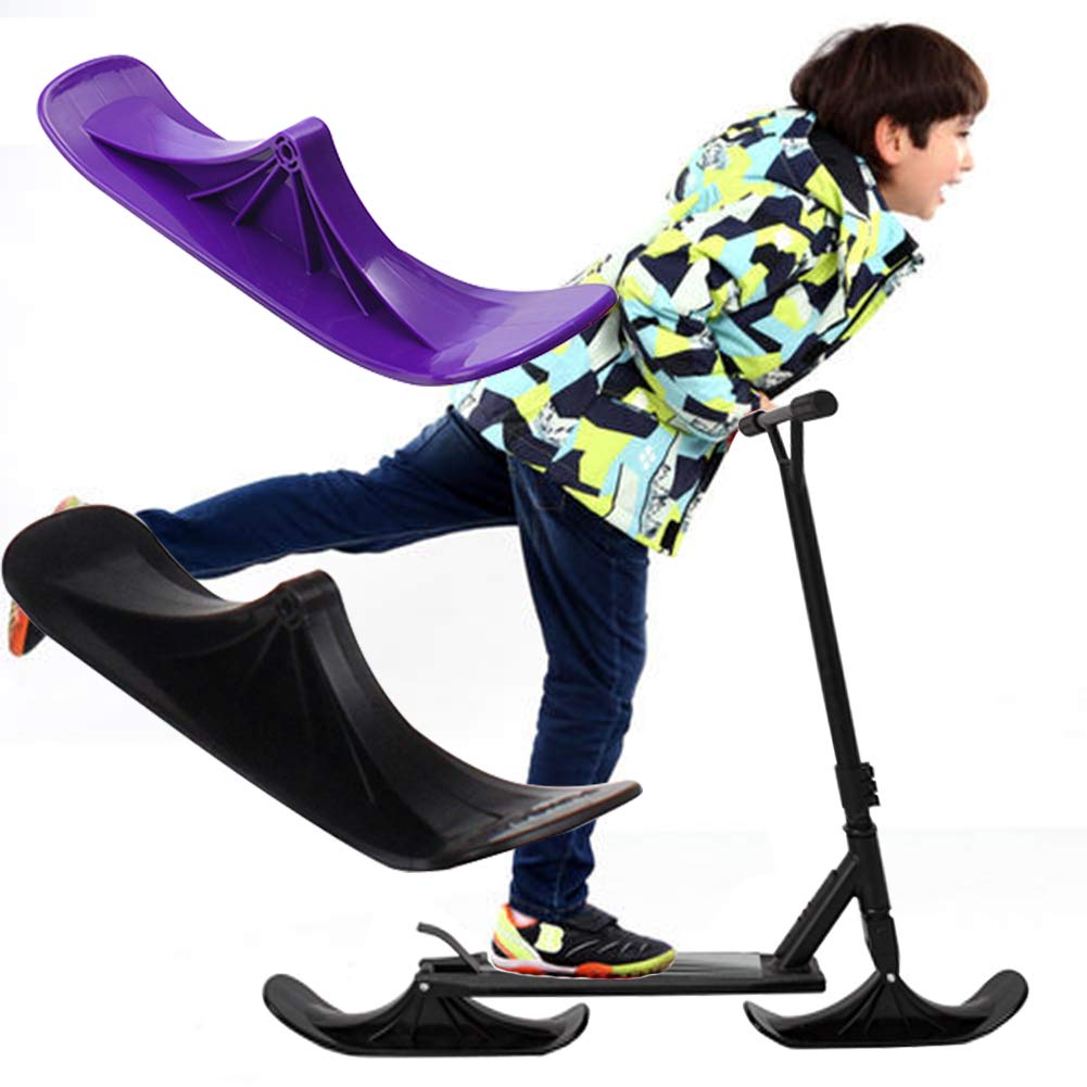 Ski Sleigh Board - 2pcs Sleds Snow Sleds Black Winter 2 in 1 Practical Scooter Parts Outdoor Sports Ski Board Replcement(Black,size:38 x 11 x 9 cm)