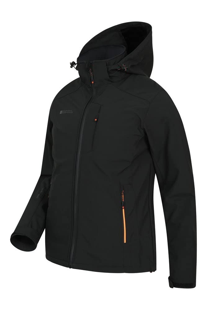 Mountain Warehouse Helix Mens Lightweight Softshell Jacket -Water Resistant, Breathable Rain Jacket Black X-Large