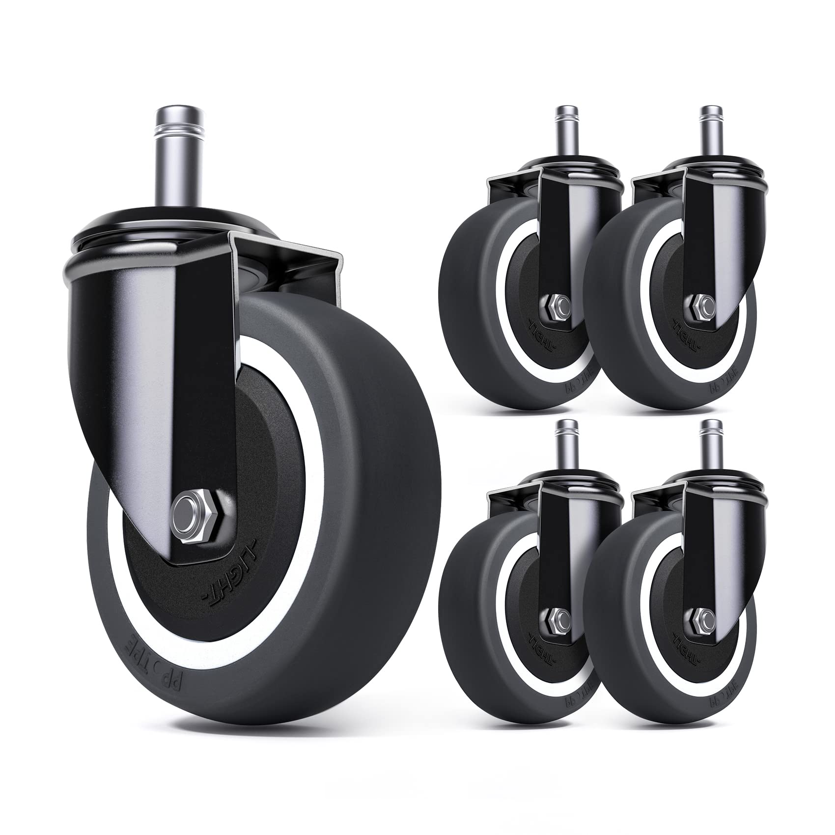 WUDOYO Wide Rubber Office Chair Wheels Replacement Against Hair Stuck Heavy Duty for Carpet Wood Tile Floor(Without Locks)