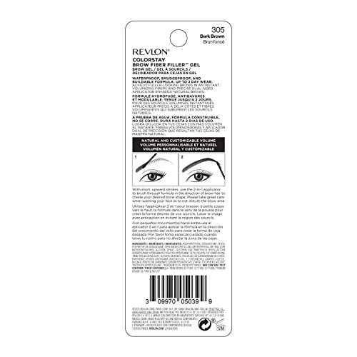 REVLON ColorStay Brow Fiber Filler, Longwearing & Volumizing Waterproof Eyebrow Gel, 305 Dark Brown, 0.23 fl. oz.
