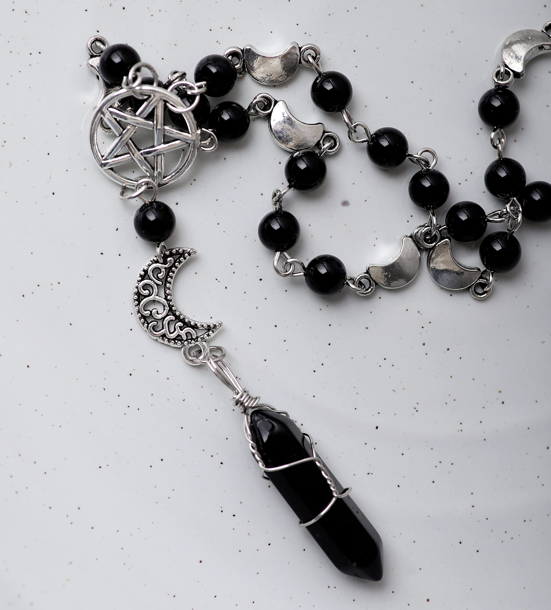 Sacina Gothic Crescent Moon Choker Necklace, Moon Sun Pendant, Goth Gift for Women, Christmas Gift for Women (Bead Moon Pentagram Crystal)