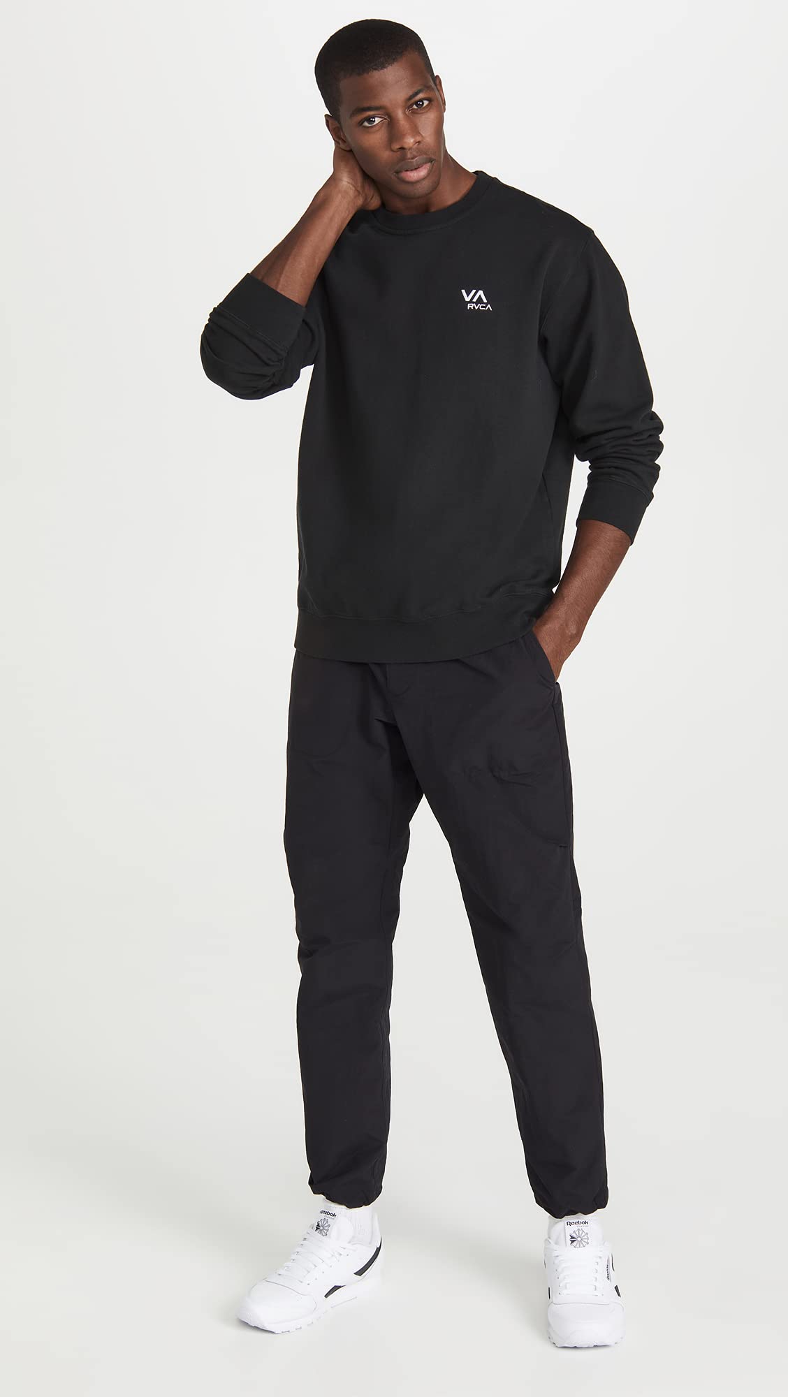 RVCA Mens Relaxed Fit Crewnneck - VA Essential (Black, X-Large)