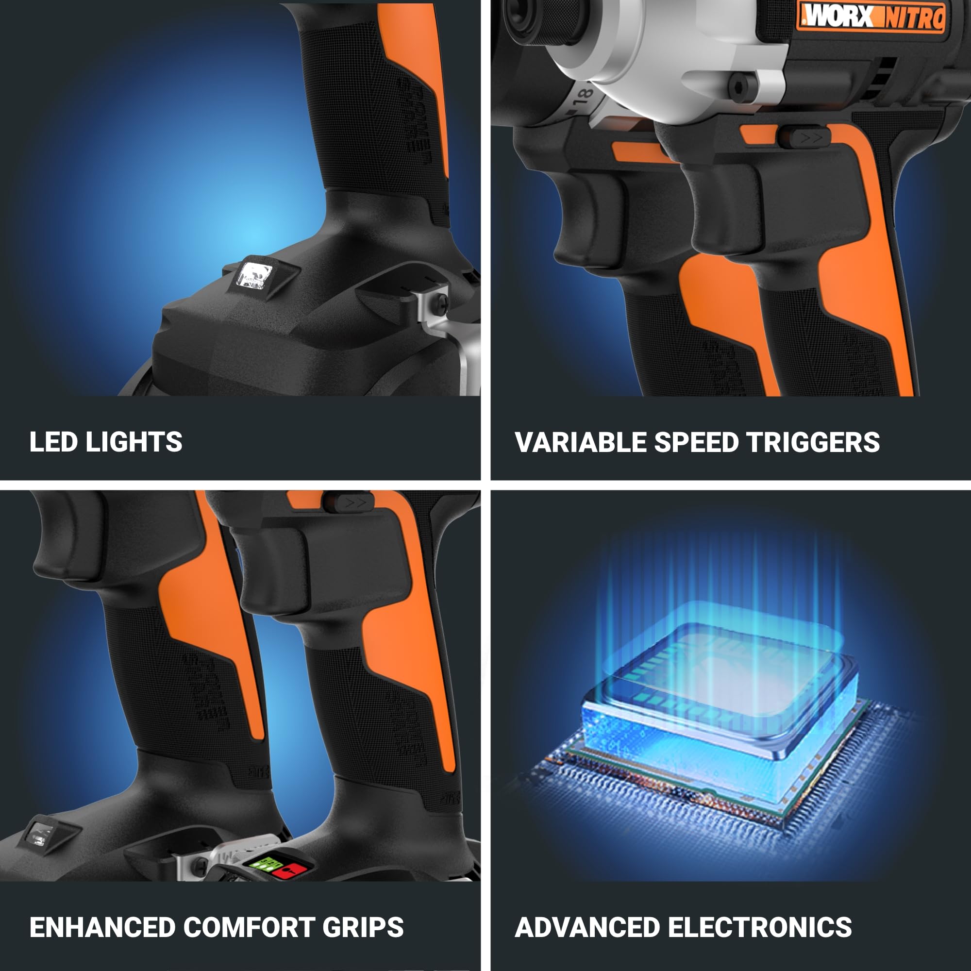 Worx Nitro 20V Impact Driver and Drill Driver with Brushless Motor, Drill Set with Storage Bag, Compact Drill and Driver Combo, Power Share Compatible WX960L β Batteries & Charger Included