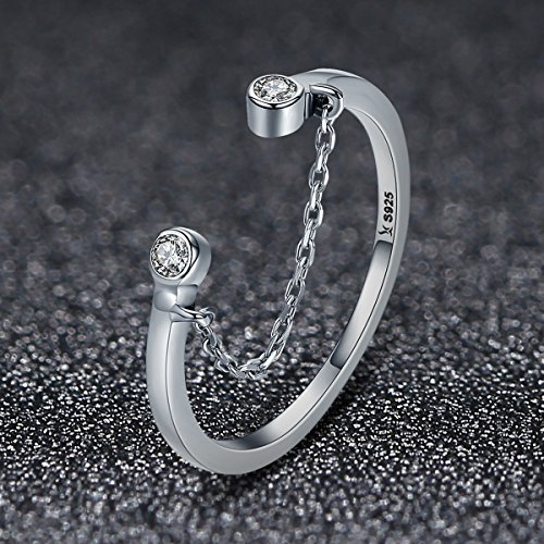 Minimalist Sterling Silver Stackable Rings Statement Ring Finger Band Adjustable CZ Chain Eternity Engagement Wedding Band Ring for Women Girls